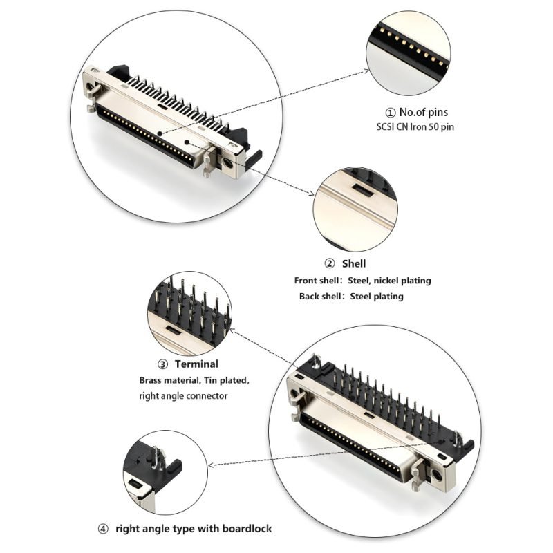 50 Pin SCSI CN Connector Iron Right Angle For Industrial - Industrial ...